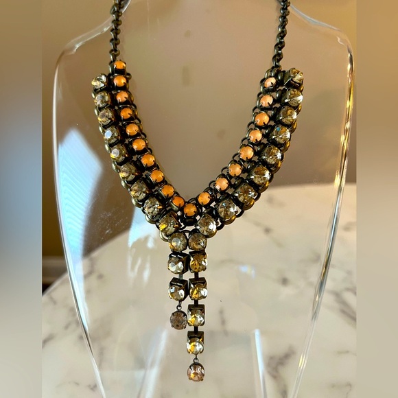 LOFT | Jewelry | Statement Coral Rhinestone Vnecklace | Poshmark